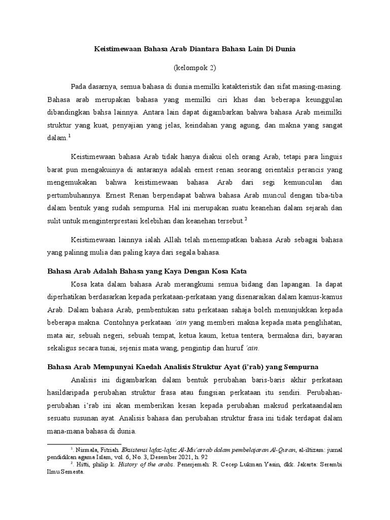 Keistimewaan Bahasa Arab Diantara Bahasa Lain Di Dunia - 030701 | PDF