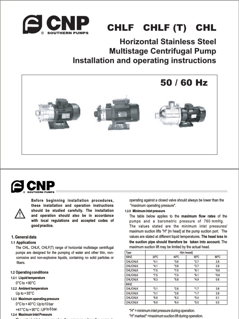 CNP CHL Manual | PDF | Pump | Electric Power
