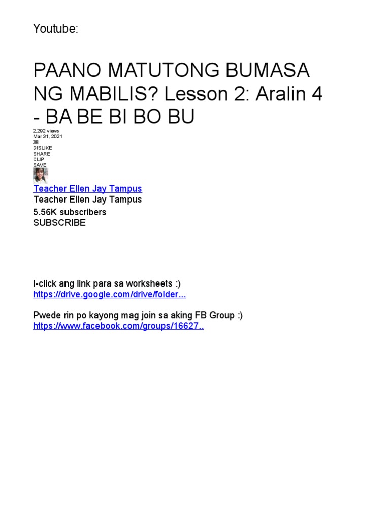 Paano Matutong Bumasa NG Mabilis | PDF
