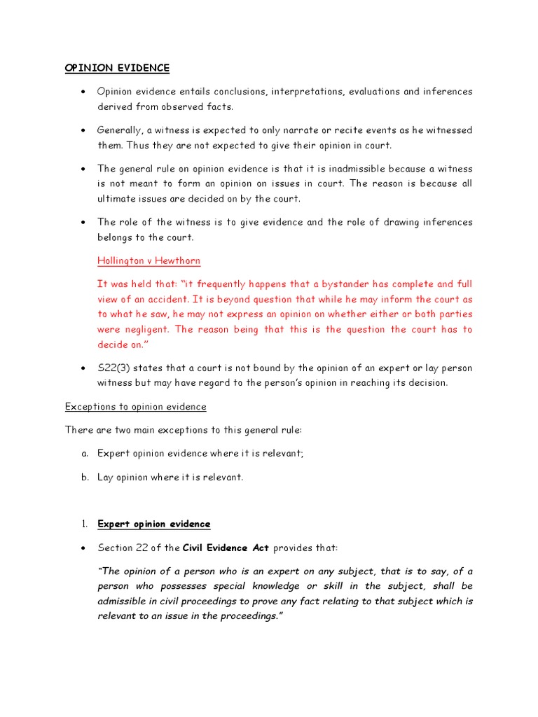 3(c)Opinion Evidence | PDF | Expert Witness | Evidence (Law)