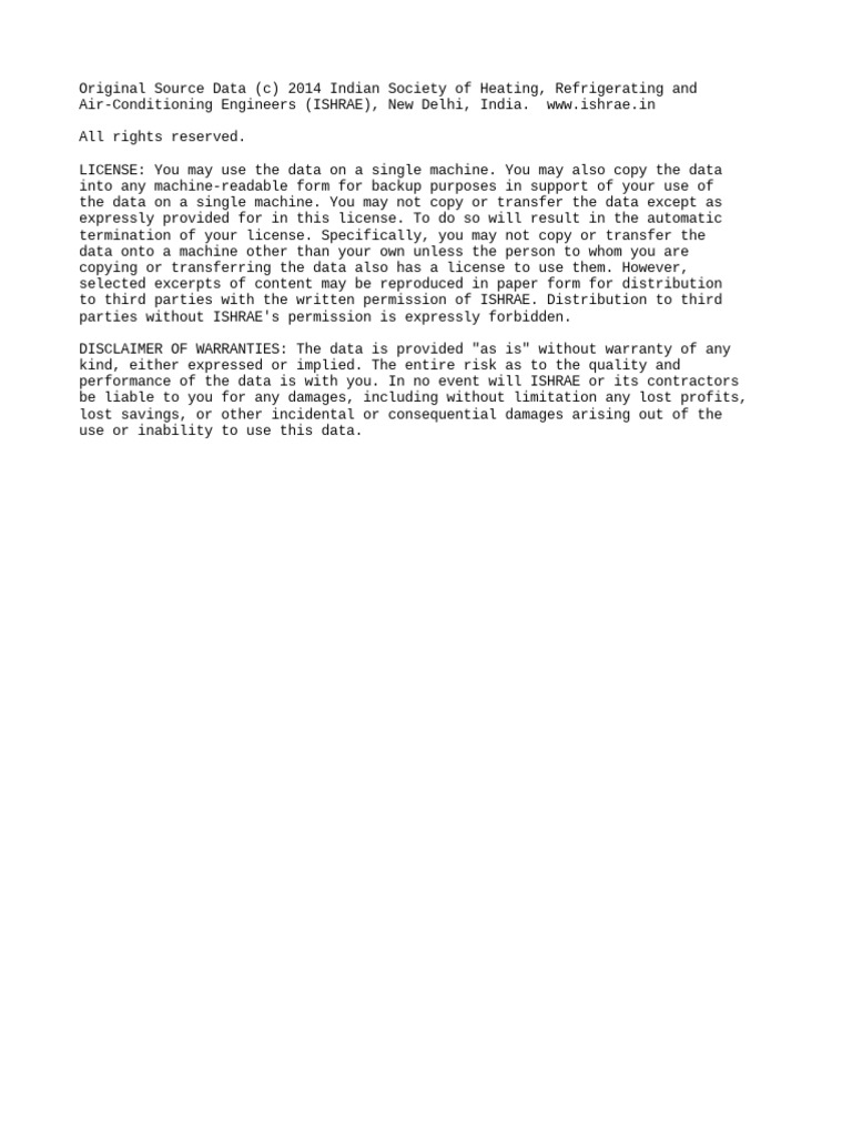ISHRAE Copyright and Weather Data License | PDF