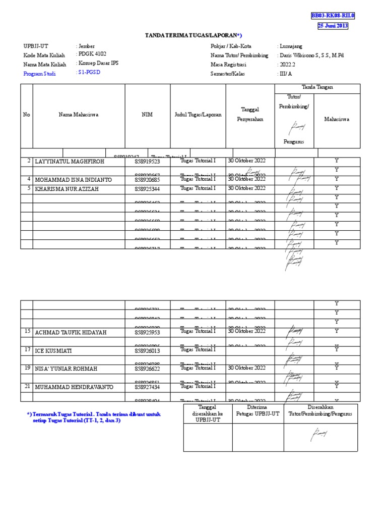 Form Tanda Terima Tugas | PDF