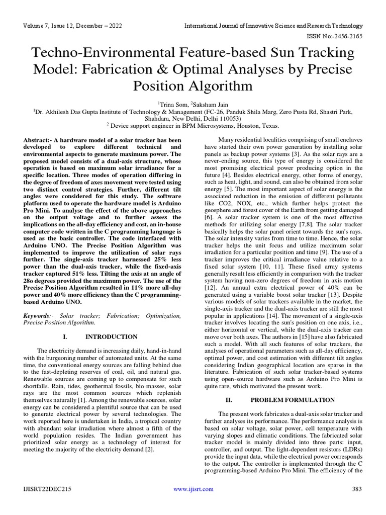 Techno-Environmental Feature-Based Sun Tracking Model Fabrication ...