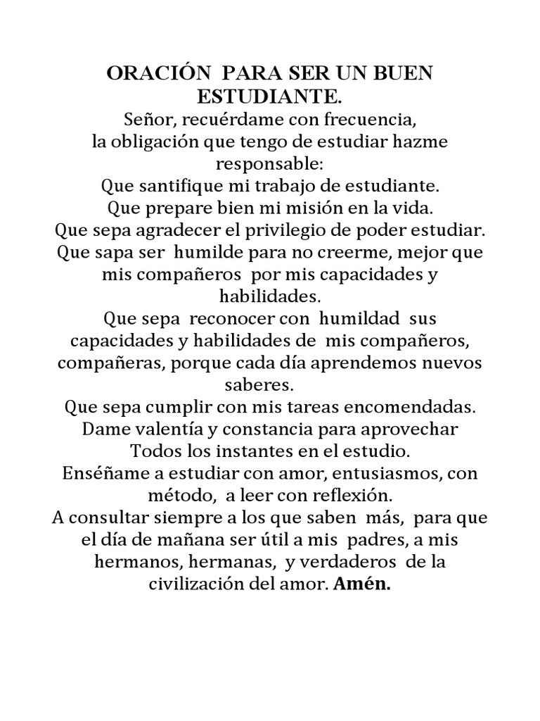 Oración para Ser Un Buen Estudiante | PDF