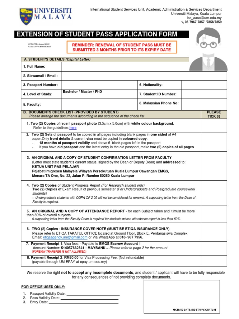 Student Pass Renewal Application Form | PDF | Travel Visa | Passport