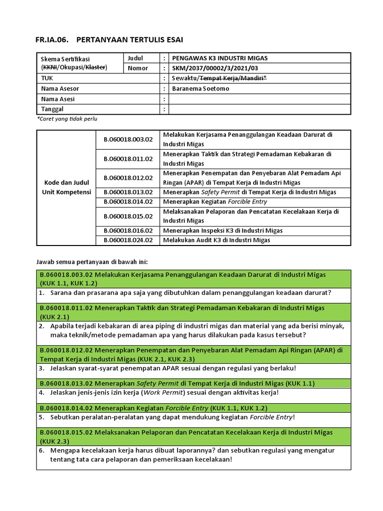 FR - Ia.06. Pertanyaan Tertulis Esai | PDF