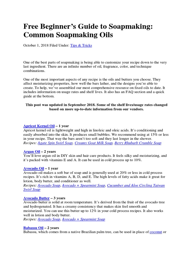 Free Beginner's Guide To Soapmaking (About Oil) | PDF | Soap | Vegetable Oil