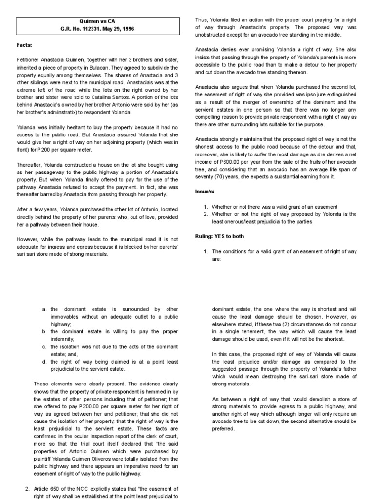 Property Easement Case Digests | PDF | Easement | Justice