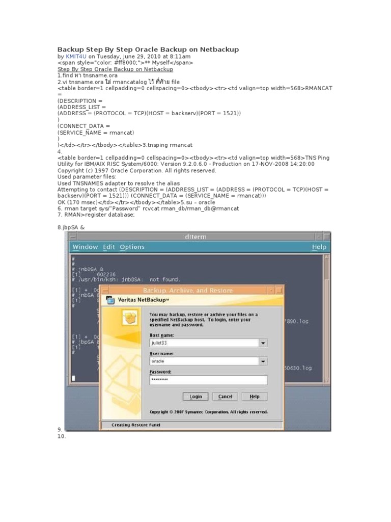 Backup Step by Step Oracle Backup On Netbackup | PDF | Oracle Database | Oracle Corporation