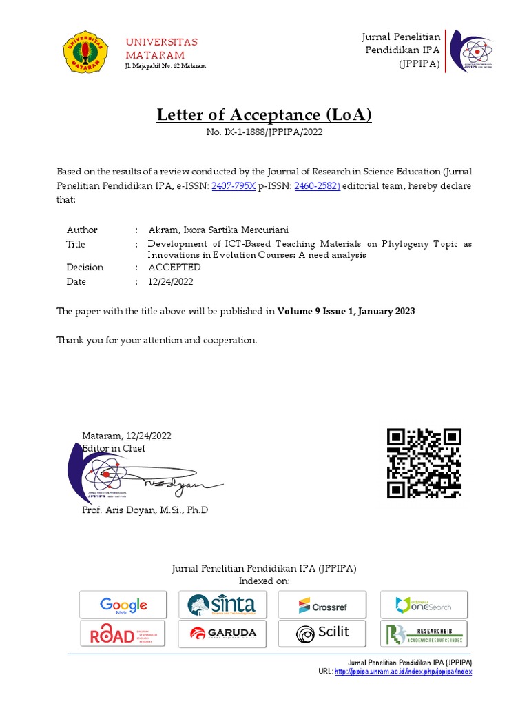 Letter of Acceptance - IX-1-1888 | PDF