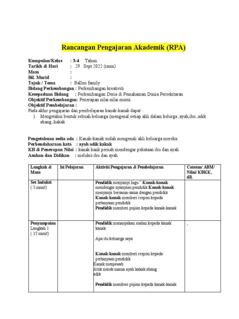 Rancangan Pengajaran Aktiviti Full | PDF
