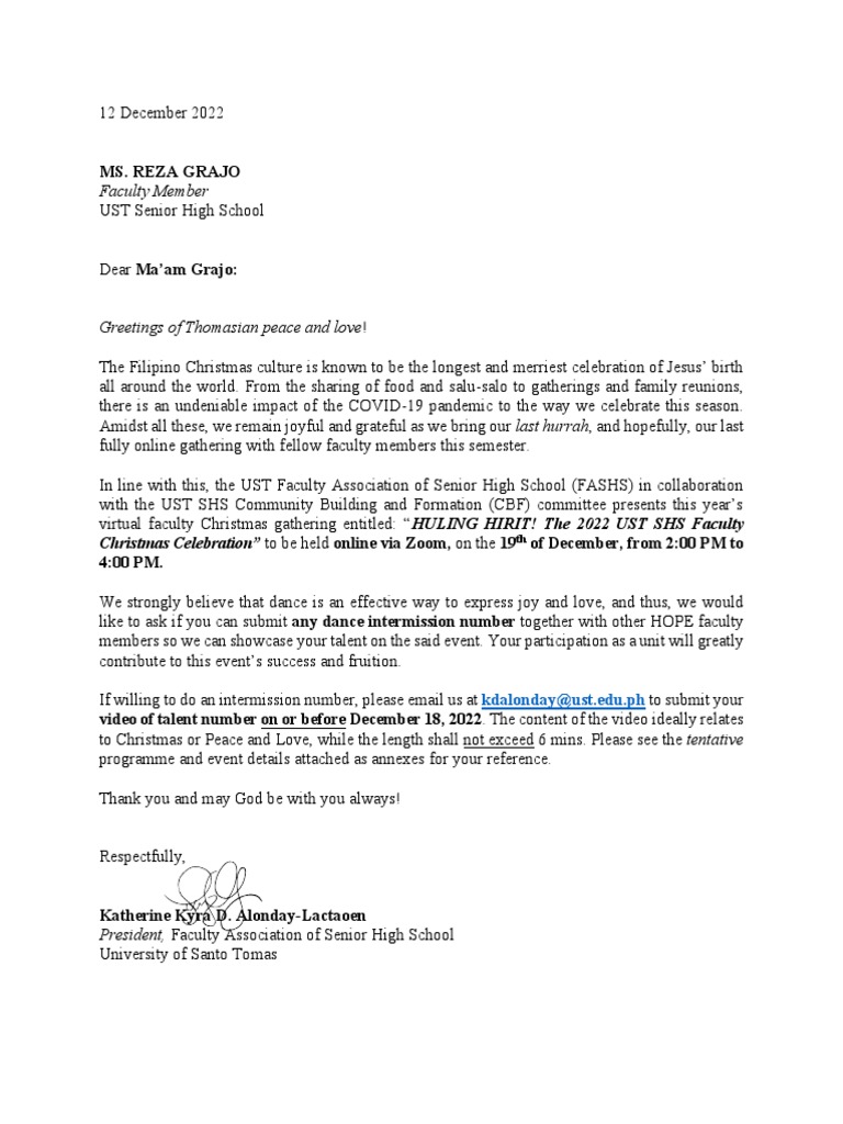 HULING HIRIT - Invitation For Intermission Number - HOPE Department | PDF