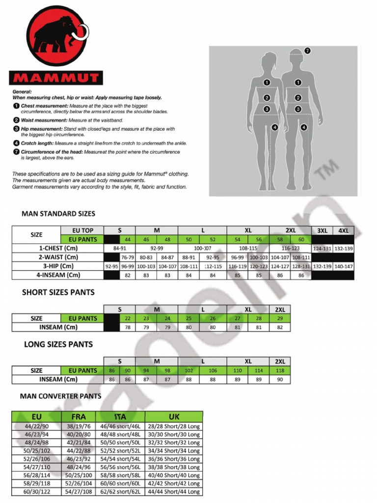 Mammut Size Chart