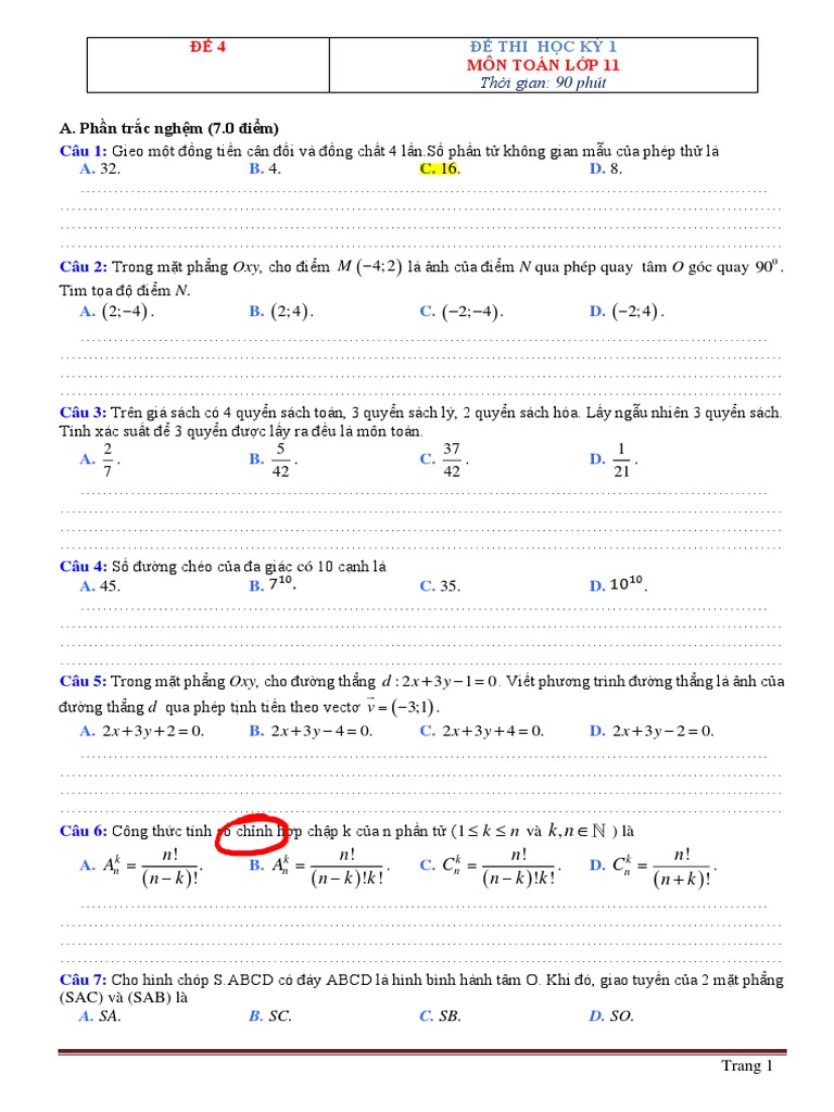 ĐỀ ÔN SỐ 4 TOÁN 11 HKI | PDF