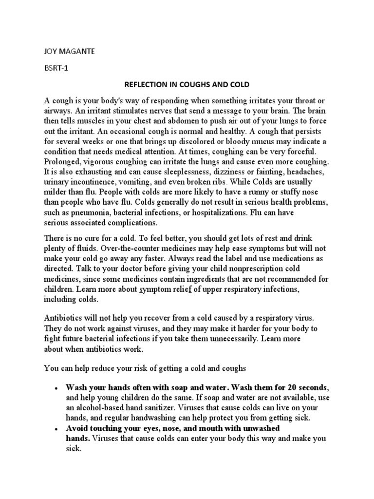 Joy Magante Reflection in Cough and Colds | PDF | Common Cold | Cough