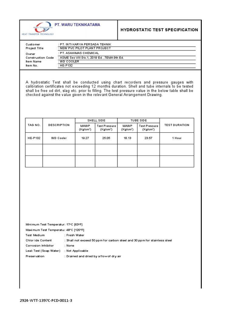 Hydrostatic test chart | PDF | Chemical Engineering | Manufactured Goods