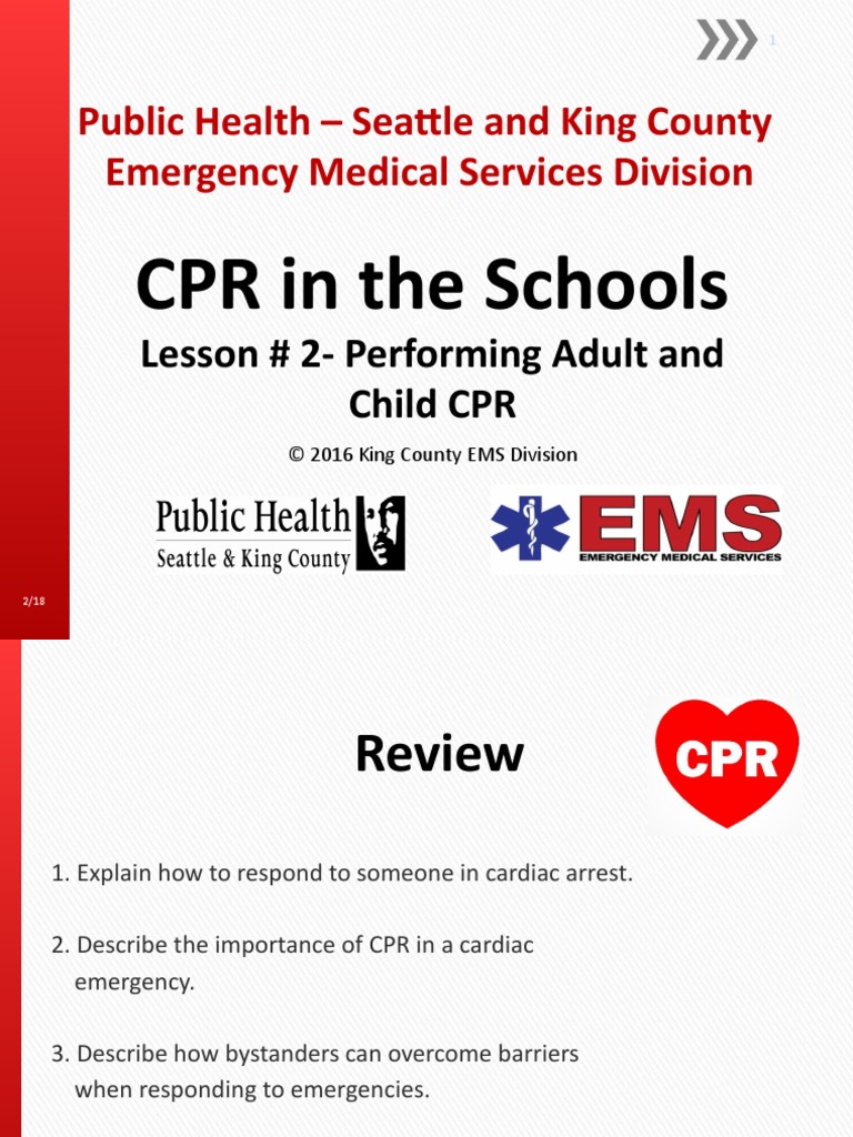 King County EMS CPR in Schools Lesson 2 Adult Child CPR | PDF ...