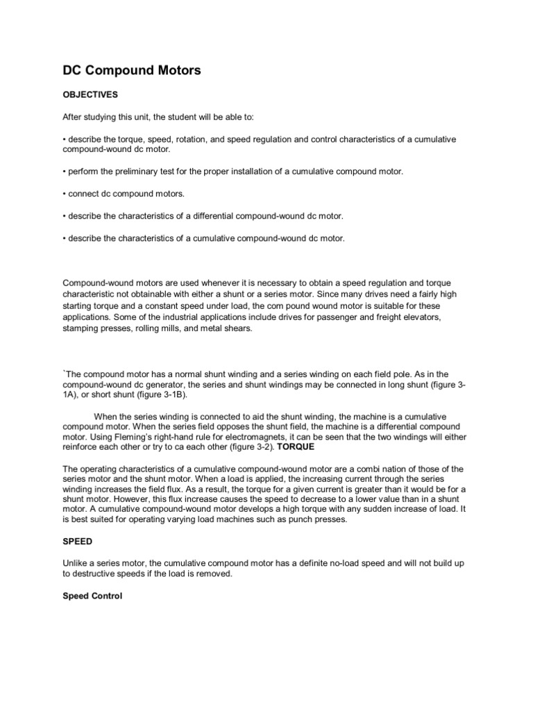 Understanding Compound-Wound DC Motors: Characteristics, Applications ...