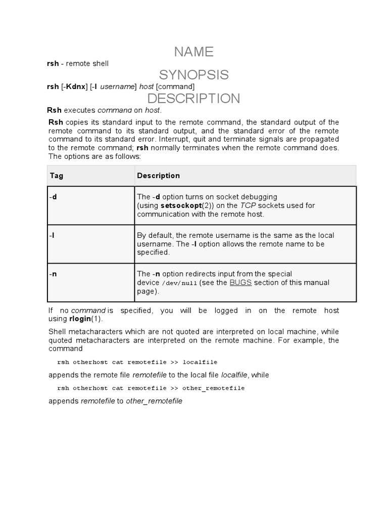 Remote Shell Command Guide | PDF