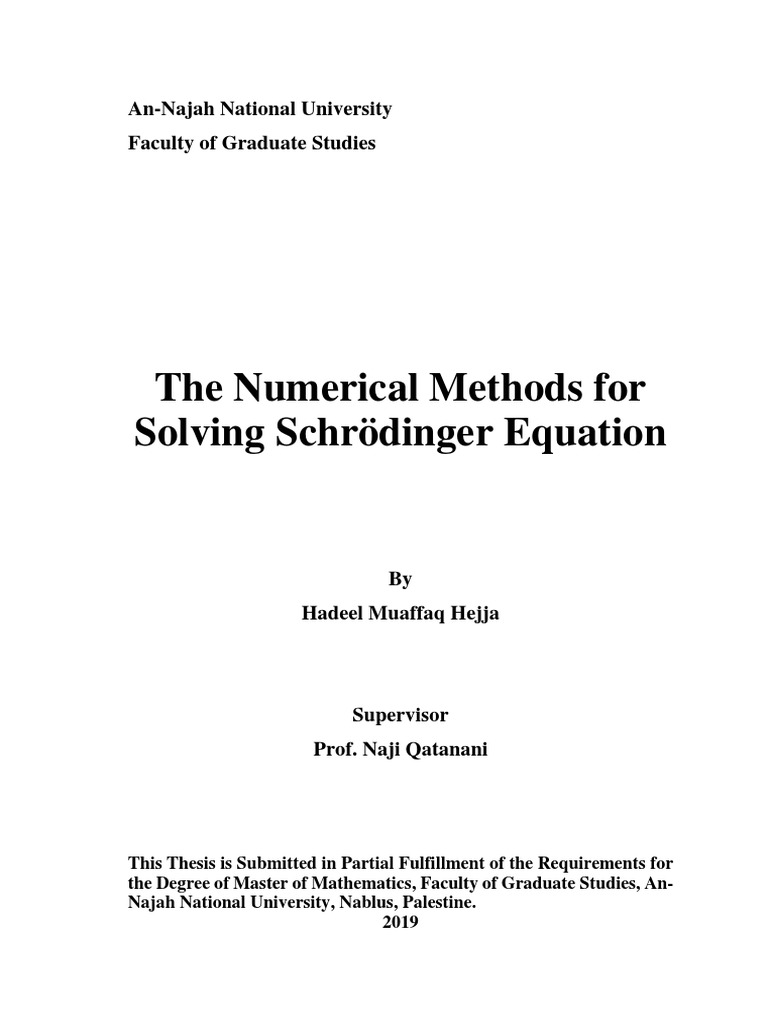 The Numerical Methods For Solving Schrödinger Equation Pdf Schrödinger Equation Wave Function