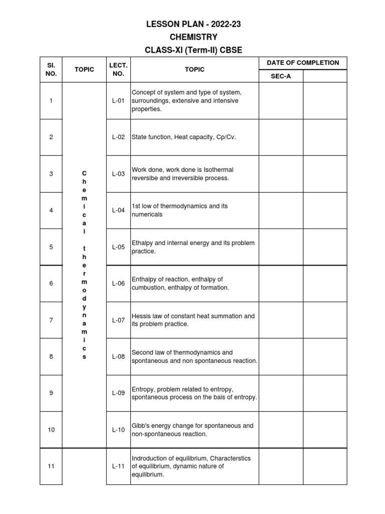 Lesson Plan-2022-23 (XIth) CHEM. | PDF | Alkene | Chemical Reactions