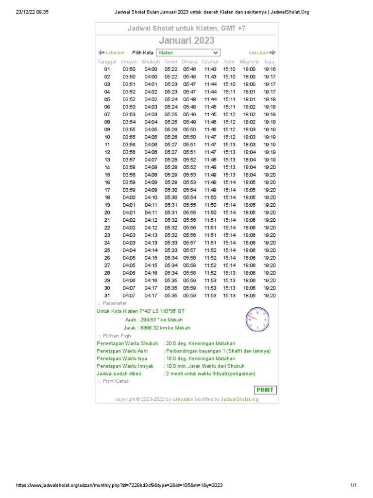 Contoh Kalender 2023 (Khusus Bulan Januari) | PDF