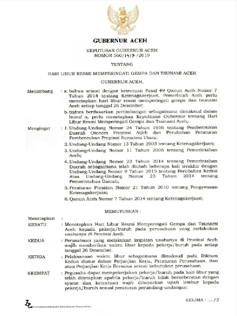 Kep Gub - Libur Tsunami Aceh | PDF