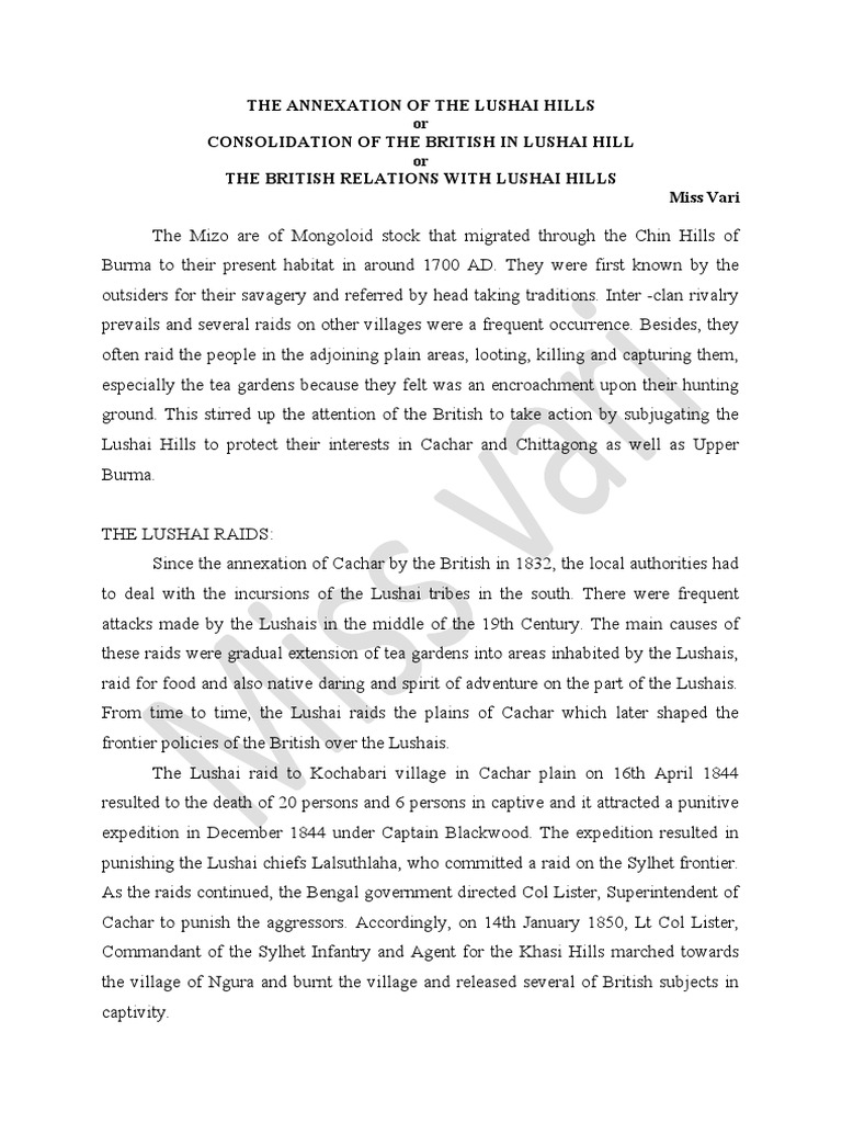 Annexation of Lushai Hills | PDF | Conflicts | 2nd Millennium Conflicts