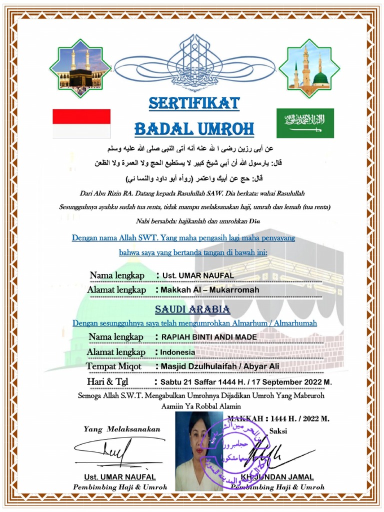 Sertifikat Badal Umroh | PDF