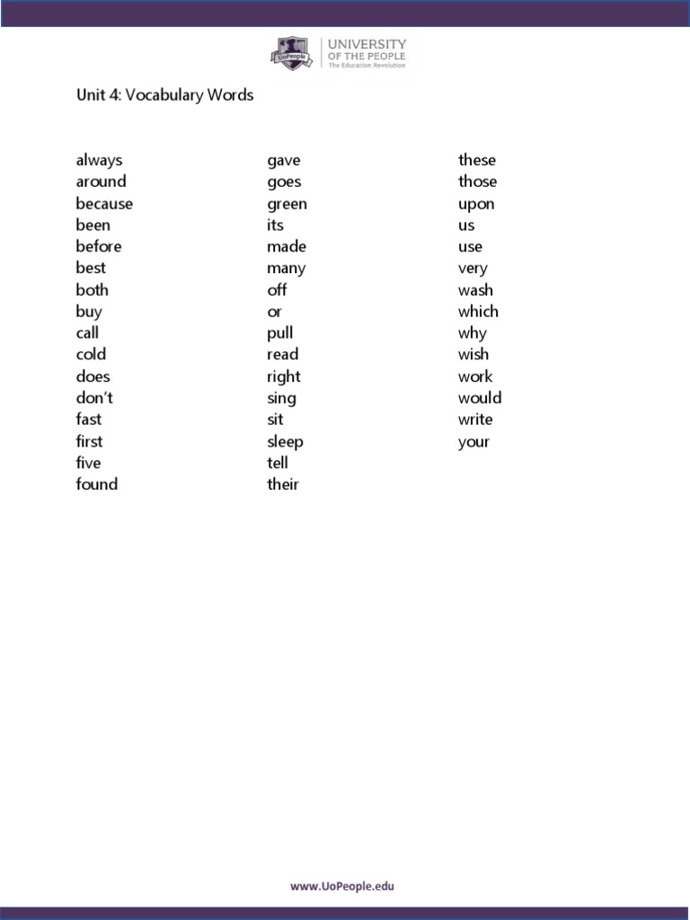 U4 Vocabulary Words | PDF