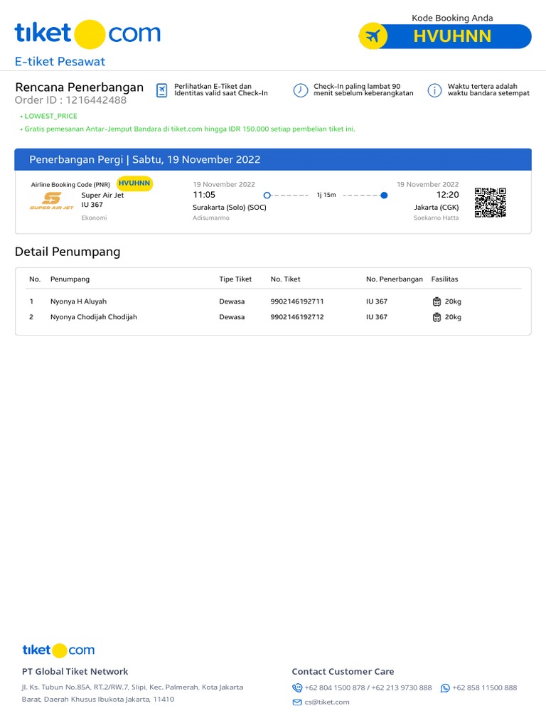 Contoh E-Tiket Pesawat Tiket.com | PDF