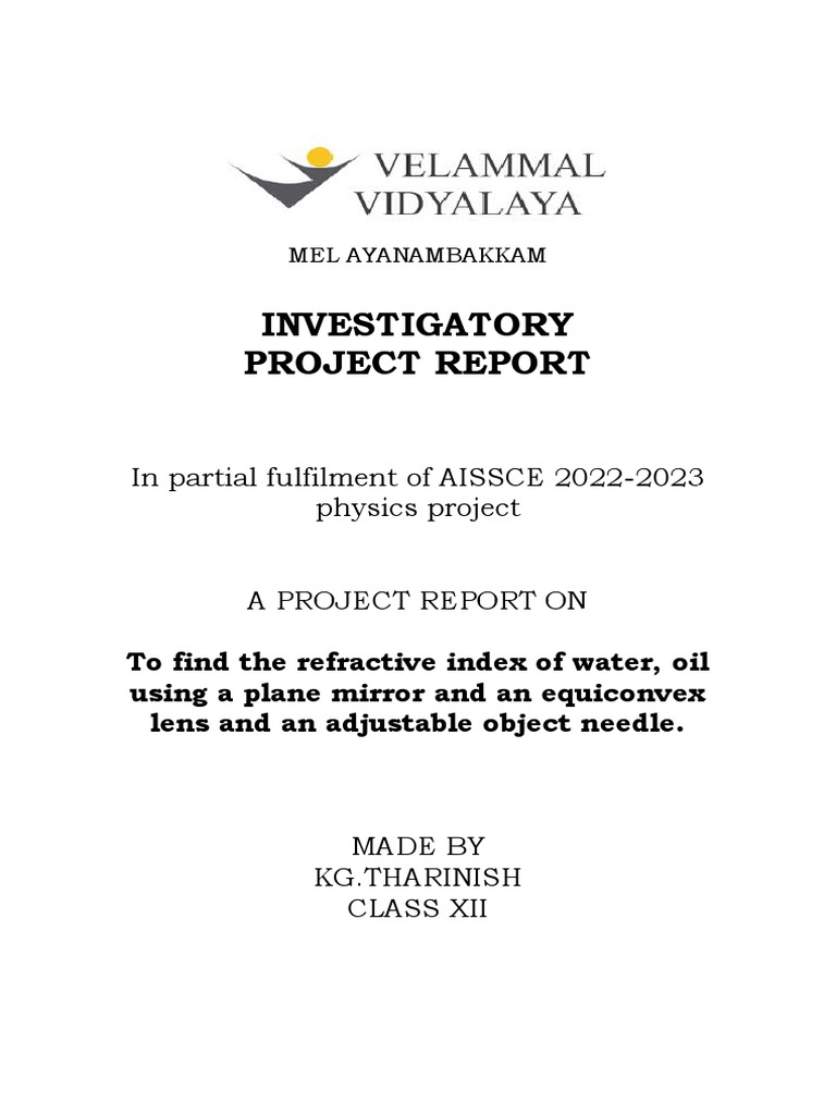 To Find The Refractive Index of Water, Oil Using A Plane Mirror and A ...