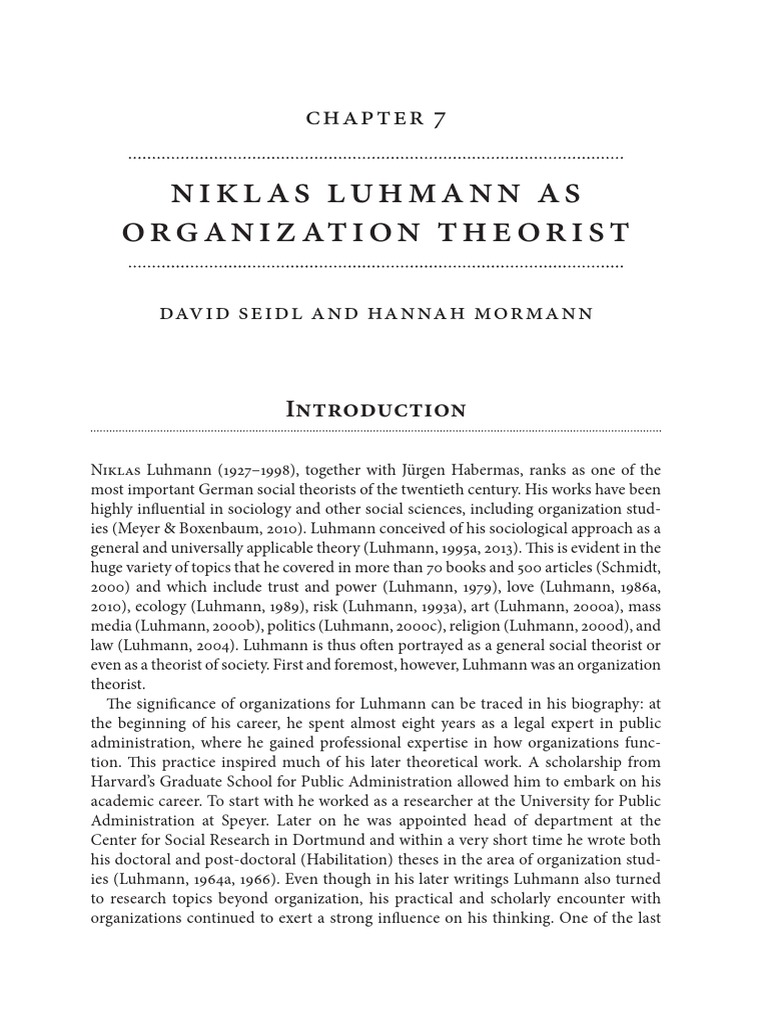 Niklas Luhmann As Organization Theorist: Chapter 7 | PDF | Jürgen Habermas | Philosophical Theories