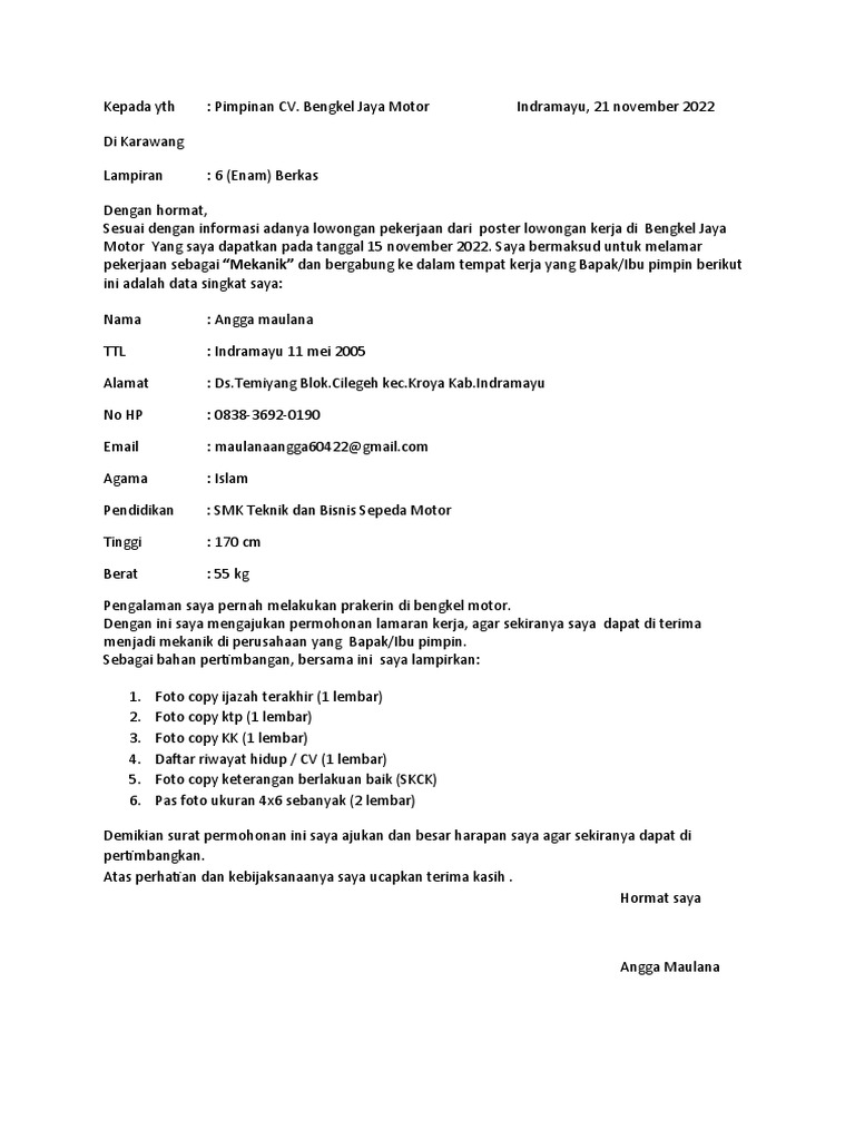 Lamaran Pekerjaan Angga Maulana-1 | PDF