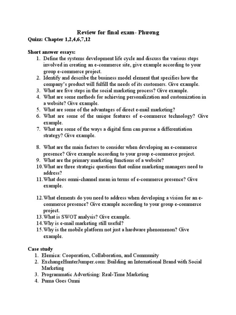 E-Commerce Exam Review Guide | PDF | E Commerce | Marketing