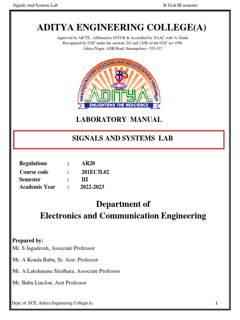SS Lab Manual (Ar20) 2022-23 | PDF | Fourier Transform | Electronic Engineering