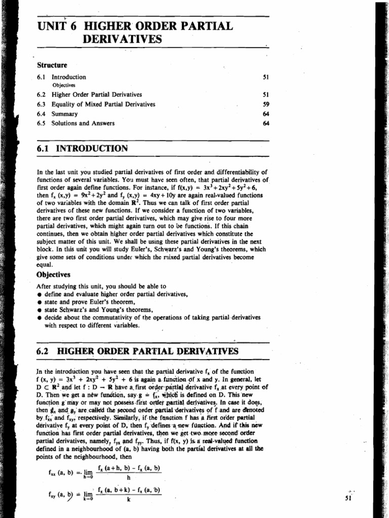 Unit 6 Higher Order Partial Derivatives | PDF | Derivative | Function (Mathematics)