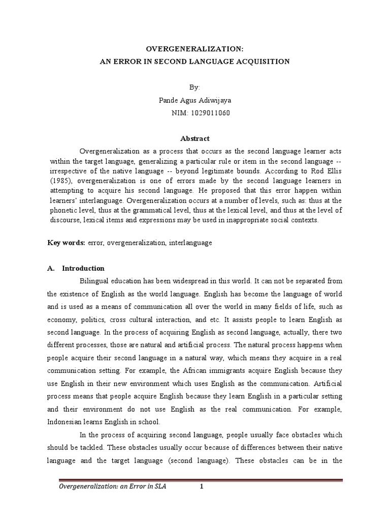 Overgeneralization | PDF | Second Language Acquisition | Second Language