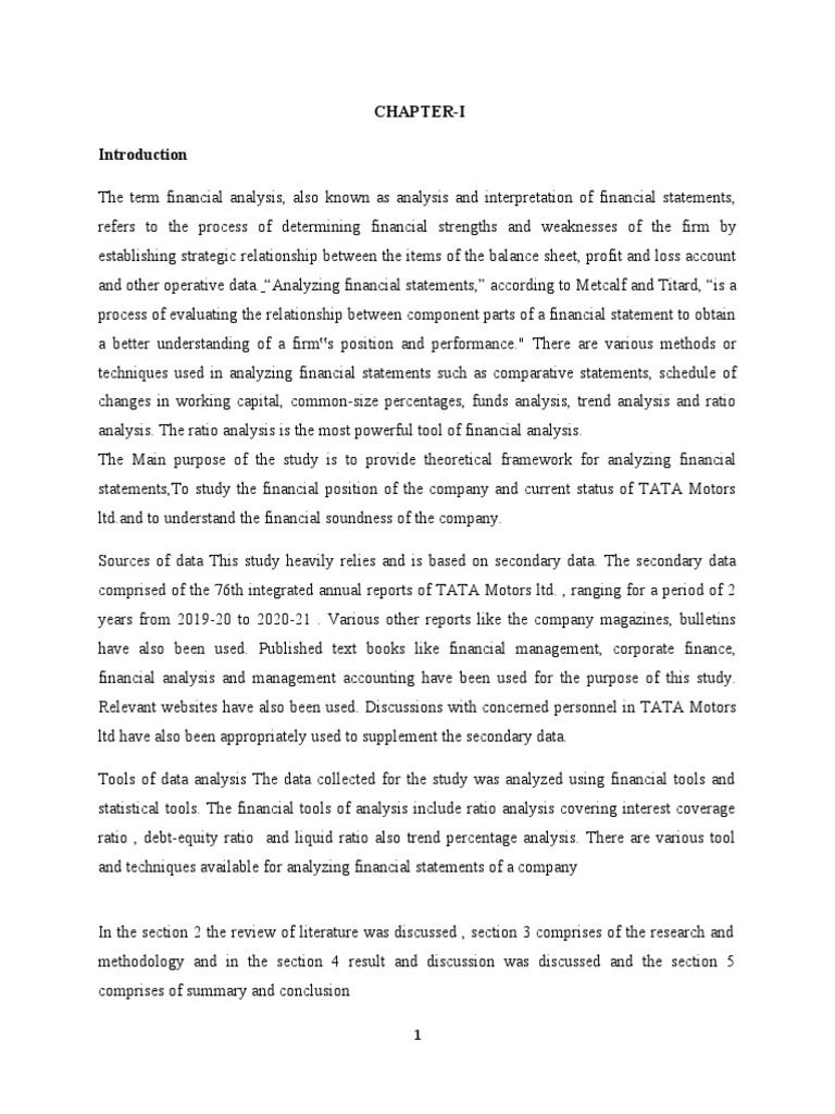Analysis of the Financial Position and Performance of TATA Motors Ltd ...
