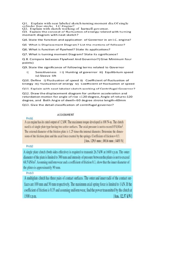 Assignment On Flywheel, Governor and Brake Clutch, Bearing and Dynamometer | PDF