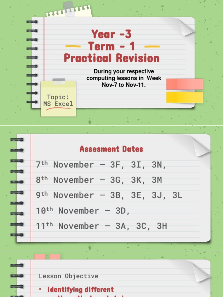 MS Excel Revision Assessment Dates and Formulas | PDF | Spreadsheet ...