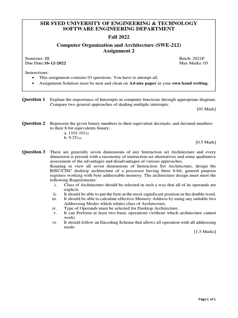 SWE-212 CO&A Assignment 2 | PDF | Computer Engineering | Digital Electronics