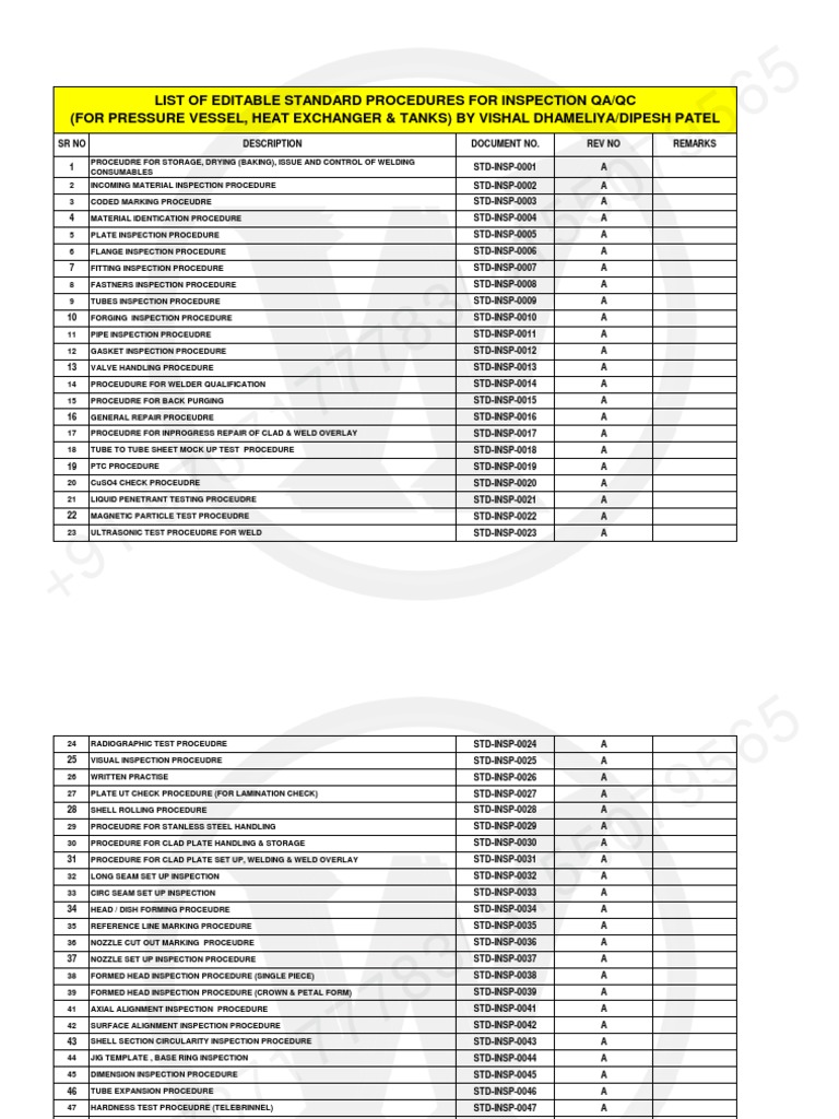 Editable Procedures List | PDF | Pipe (Fluid Conveyance) | Welding