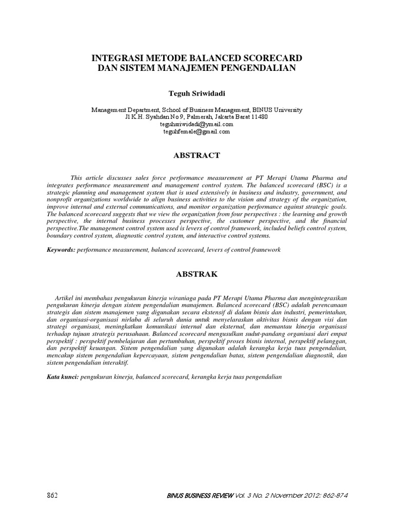 ID Integrasi Metode Balanced Scorecard Dan | PDF