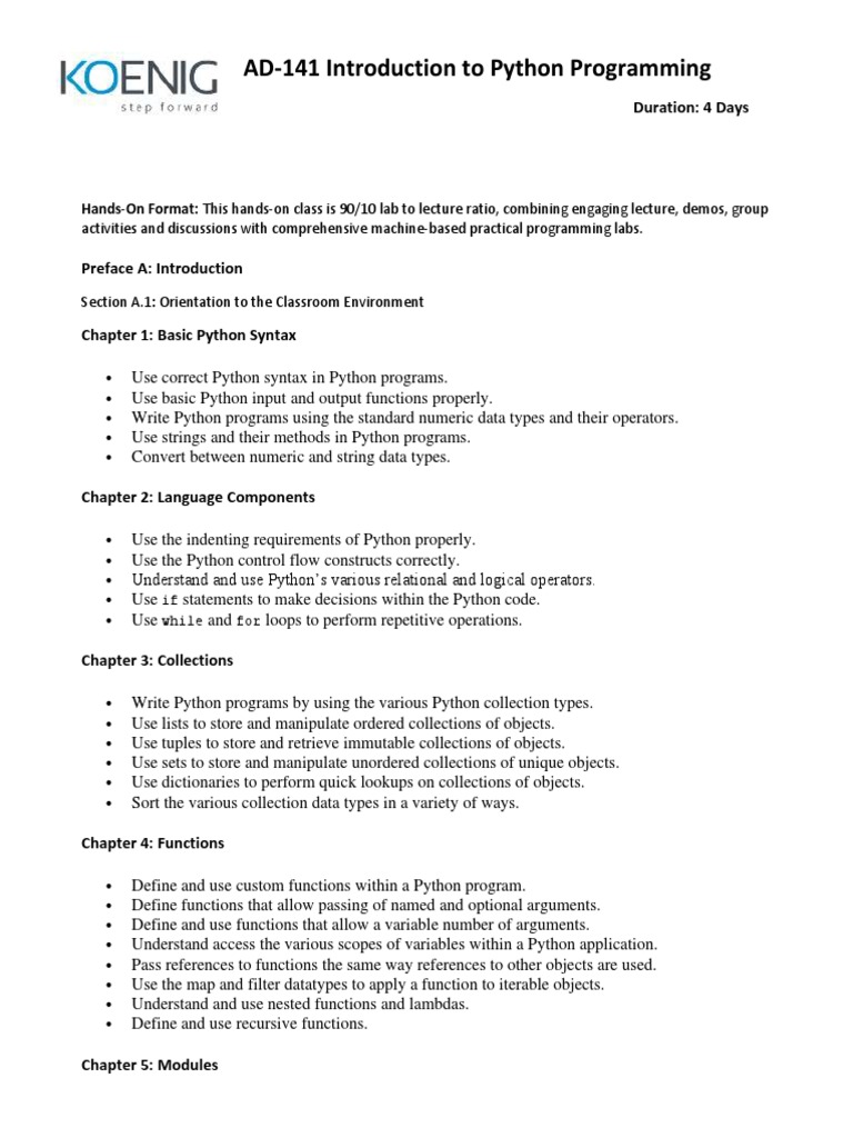 AD-141 Introduction To Python Programming: Duration: 4 Days | Download ... AD-141 Introduction To Python Programming: Duration: 4 Days | Download ...