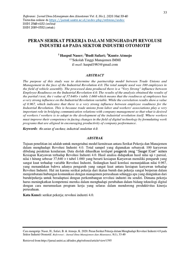The Role of Labor Unions in Facing the Industrial Revolution 4.0 in the ...