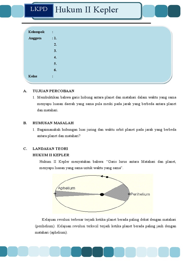 KD 3.8 Tugas 01 - LKPD Hukum II Kepler | PDF