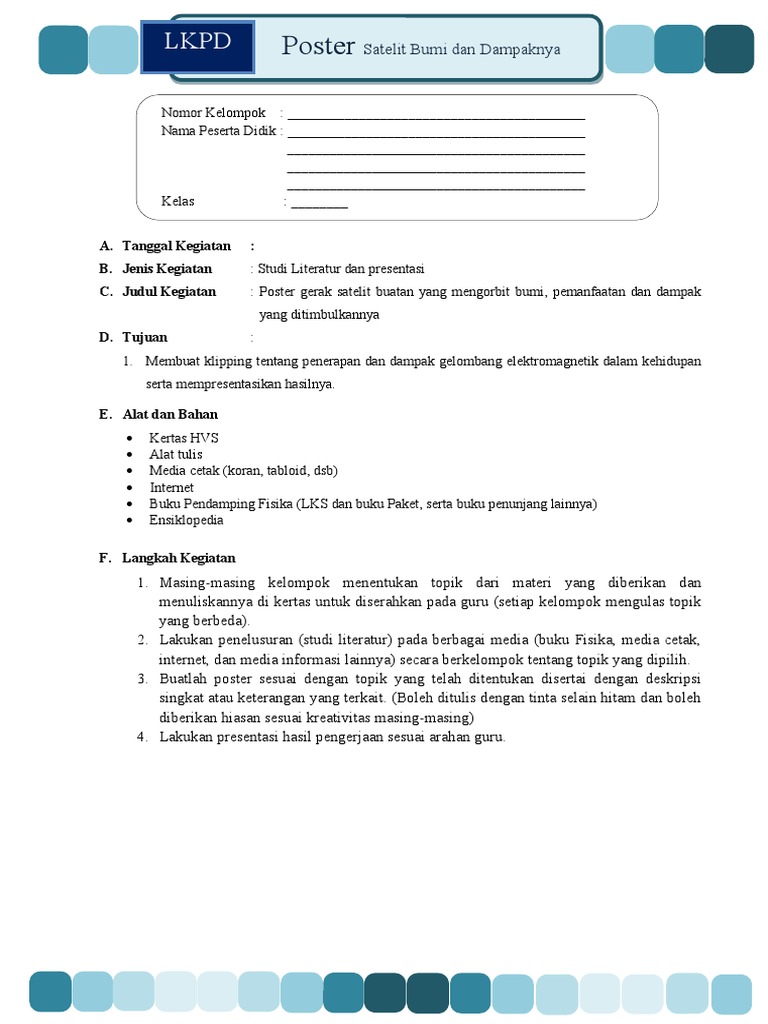 KD 3.8 Tugas 03 - LKPD Poster Satelit Bumi Dan Dampaknya | PDF