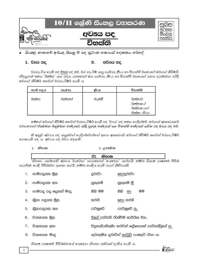 Vibakthi + Awya Pada | PDF