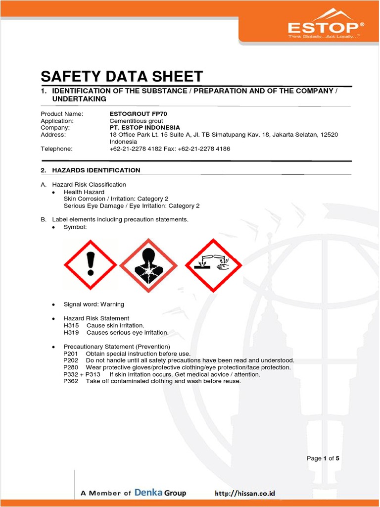 Safety Data Sheet: 1. Identification of The Substance / Preparation and ...